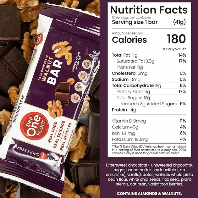Cholesterol Lowering Bar, Dark Chocolate Walnut | Step One Foods